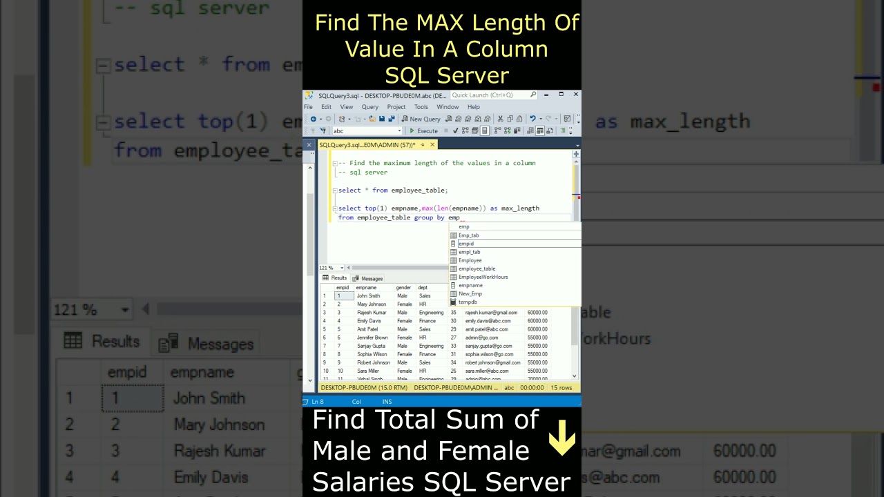 Find the max length of the value in a column #sqlserver