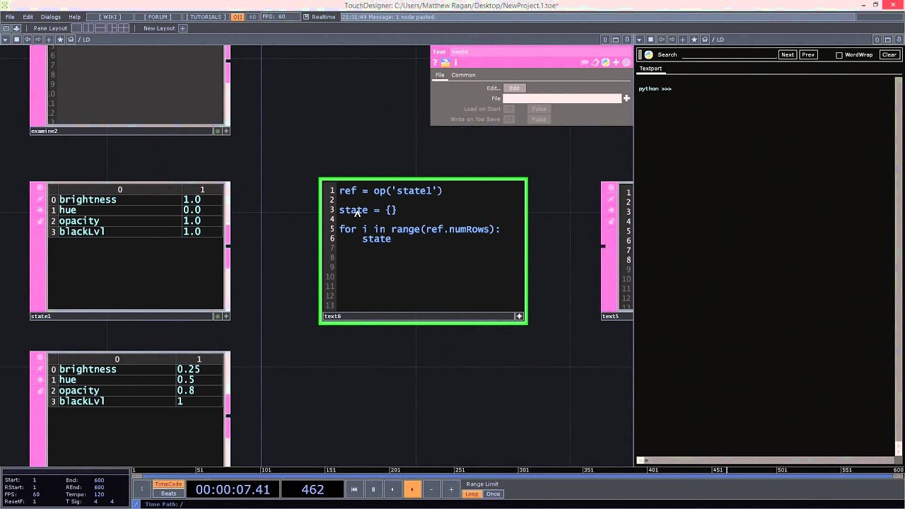 THP 494 & 598 | Python Dictionaries | TouchDesigner