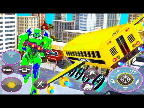 Flying School Bus Robot : Hero Robot Games - Android GamePlay #4