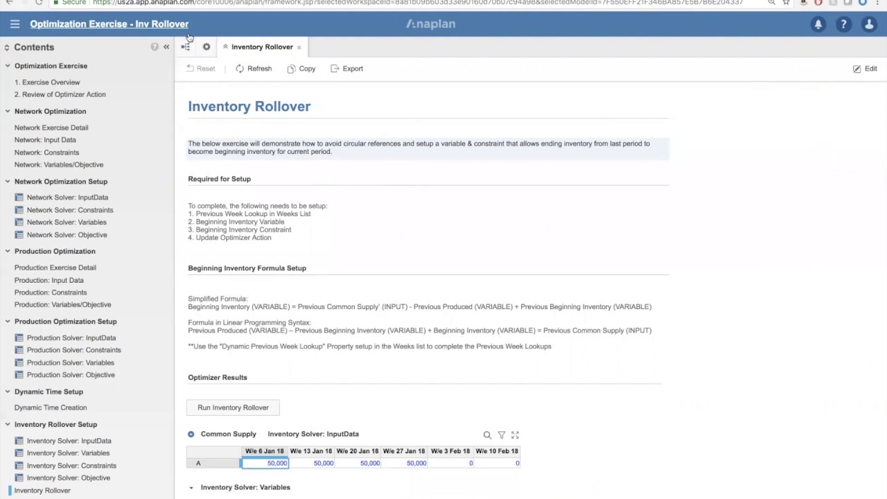 Optimizer Exercise: Inventory Rollover Video