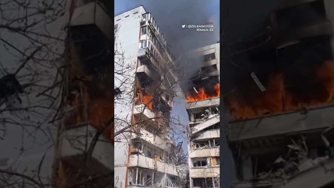 Video shows Russian missile strike on apartment building