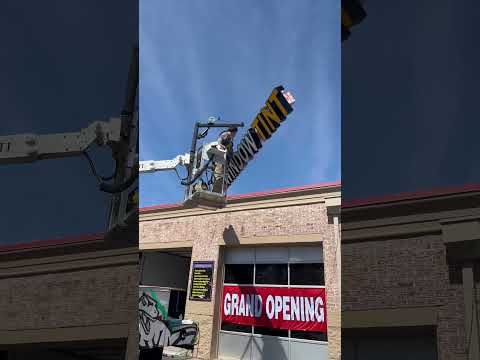 Channel letter sign installation 40ft ETI bucket truck #signs #channelletters