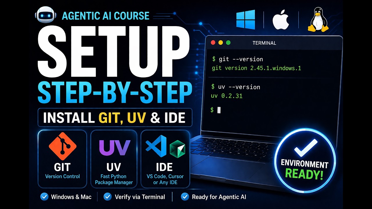 🛠️ Agentic AI Setup Guide | Install Git, UV & IDE (Windows & Mac)