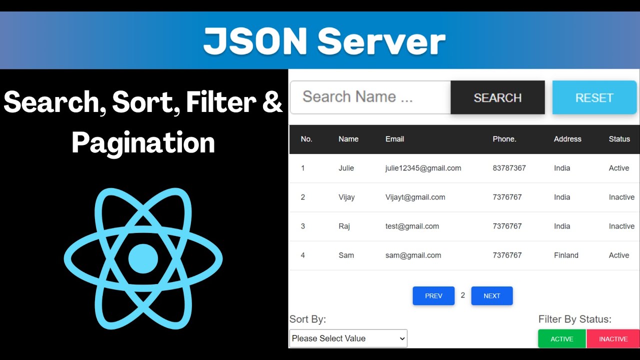 Implement Search, Sort, Filter & Pagination using JSON Server in React