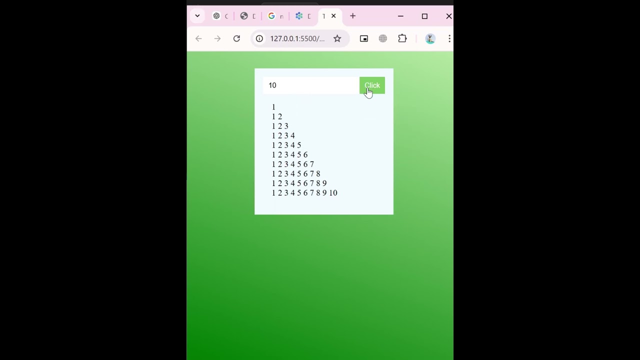 Simple Triangle Number Pattern Using HTML CSS and JavaScript