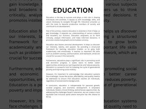 Simple essay on Education in English/ Write a paragraph on Education #shortvideo #ytshort #ytviral