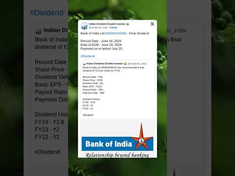Bank of India Ltd has fixed record date for final dividend for FY 2024. #StockMarket #News #Shorts