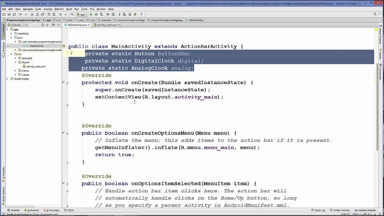 Android Tutorial for Beginners 14 # Android Analogclock And Digitalclock Example