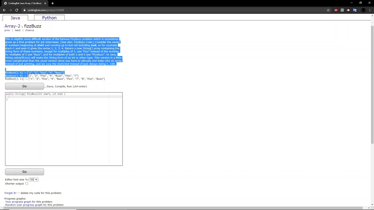 Array-2 (fizzBuzz) Java Tutorial || codingbat.com