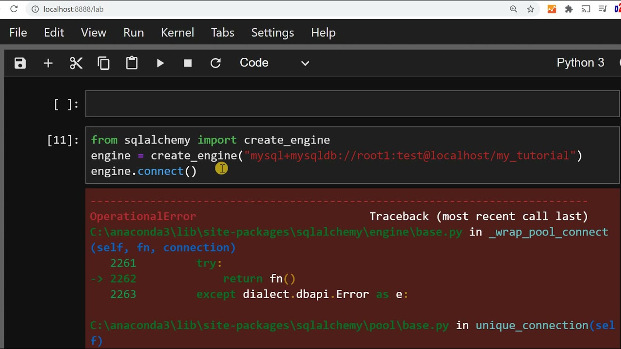 How SQLALchemy engine throughs error on engine.connect()