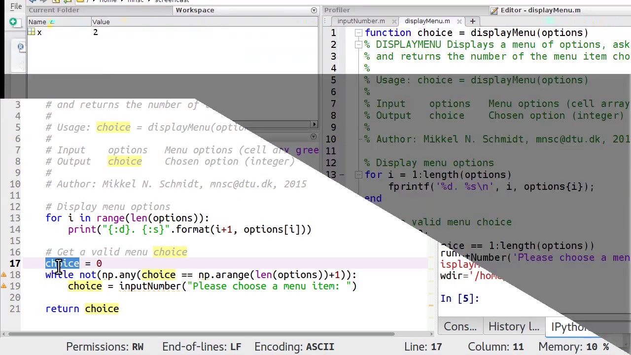 Creating an interactive menu (Python)