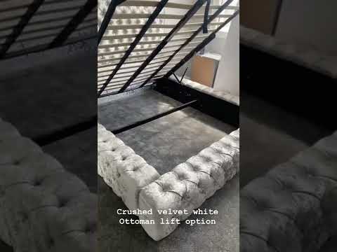 Sevilla Ambassador Bed in Crushed velvet White ottoman Lift