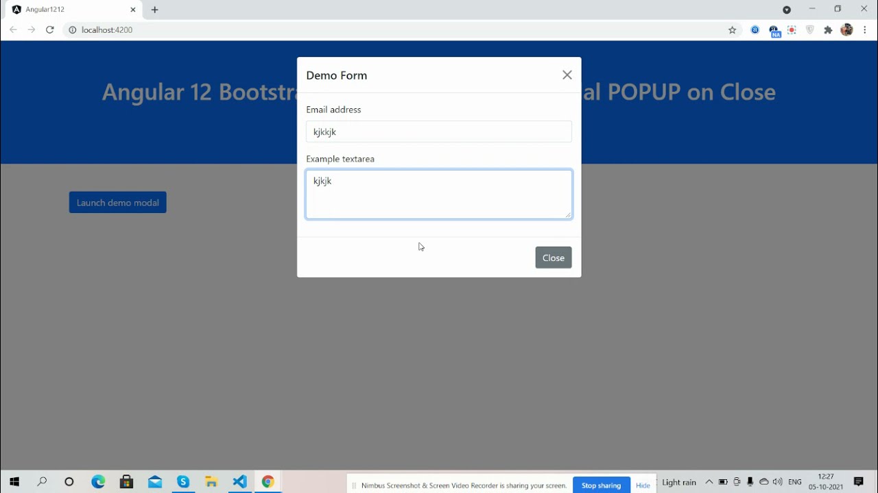 Angular 12 Reset Form inside Bootstrap 5 Modal POPUP when Closed