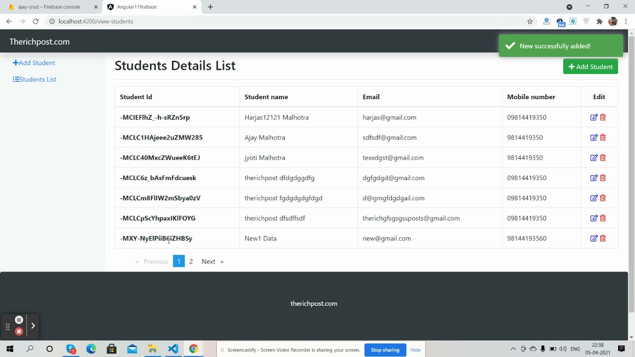 Angular 11 Crud with Firebase Database
