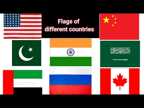 Flags of different countries with names and pictures