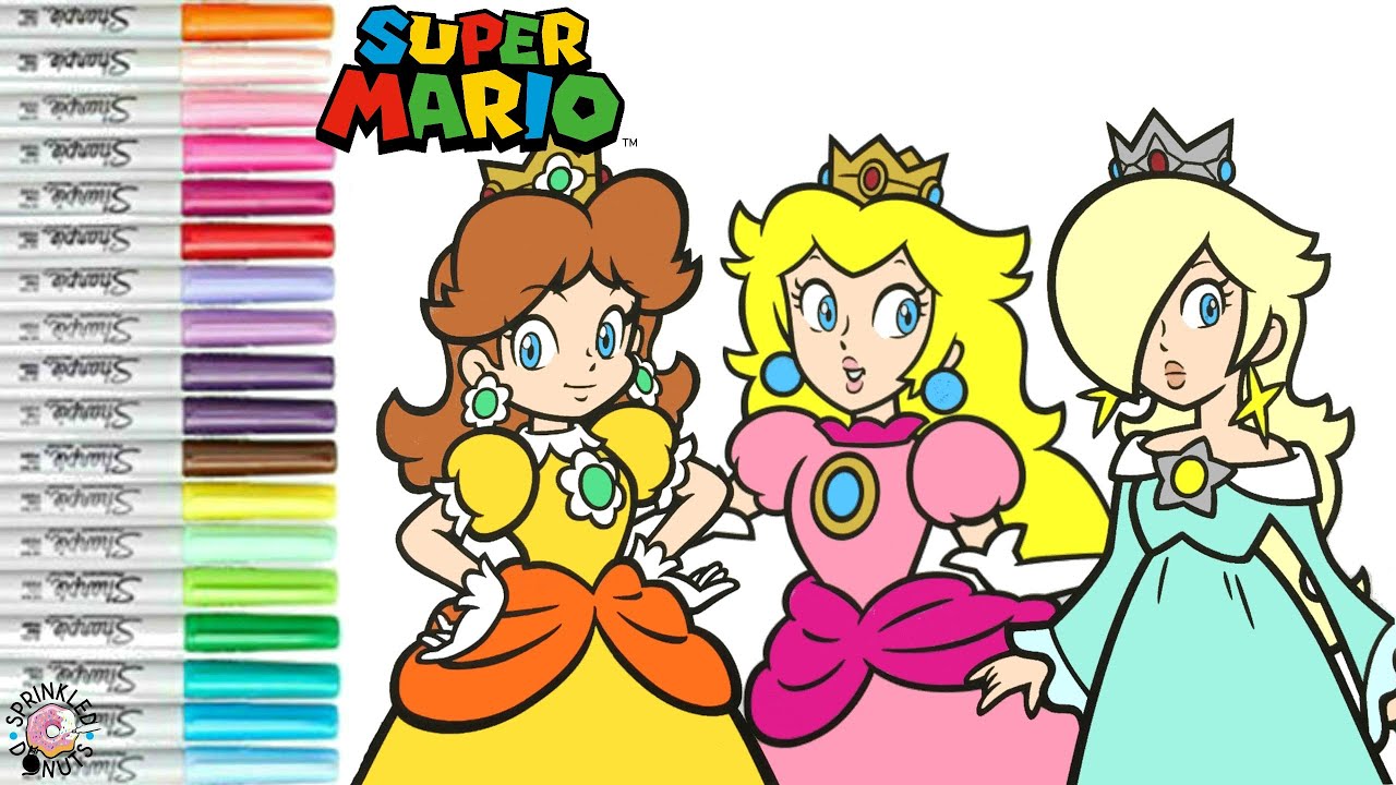 Nintendo Super Mario Bros Coloring Book Page Princess Peach Princess Daisy and Rosalina