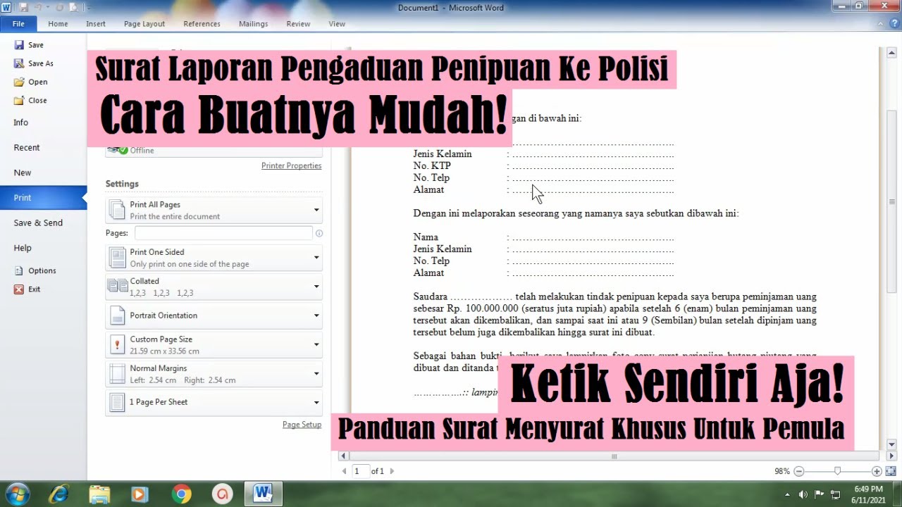 Contoh Surat Laporan Pengaduan Ke Polisi