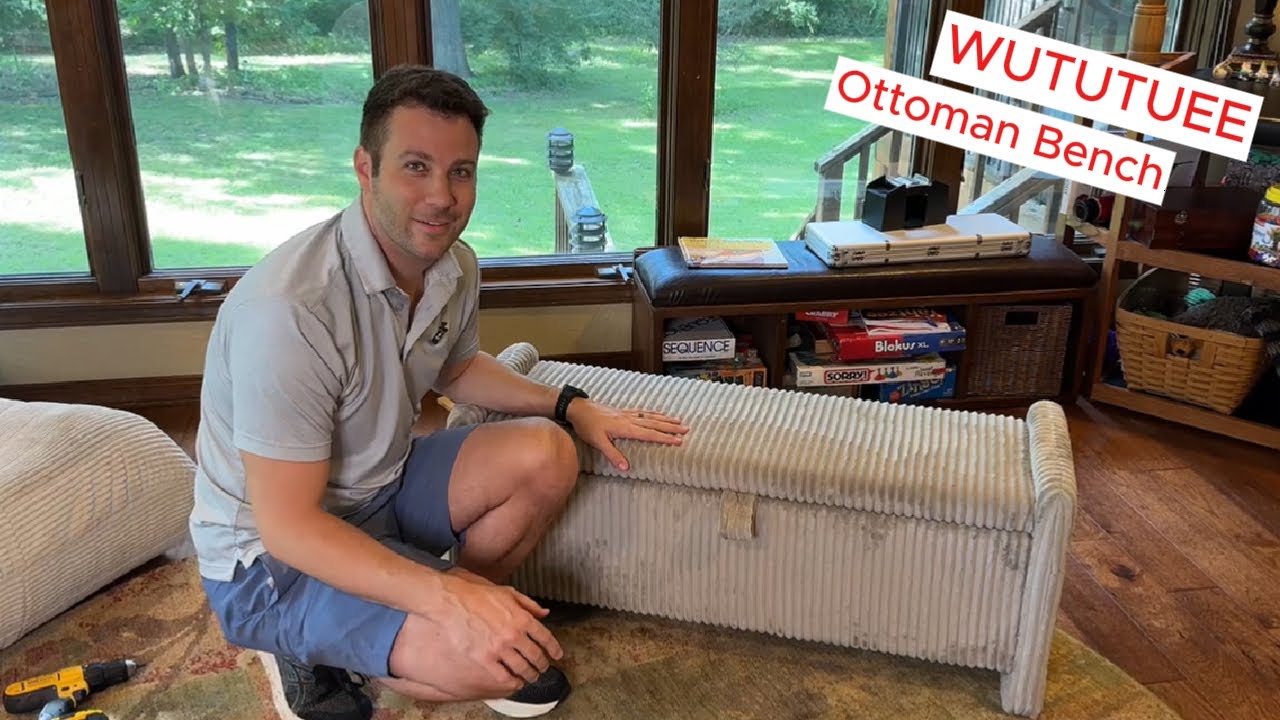 WUTUTUEE 44in Corduroy Storage Ottoman Bench Grey #StorageOttoman#EndOfBedBench#BedroomBench