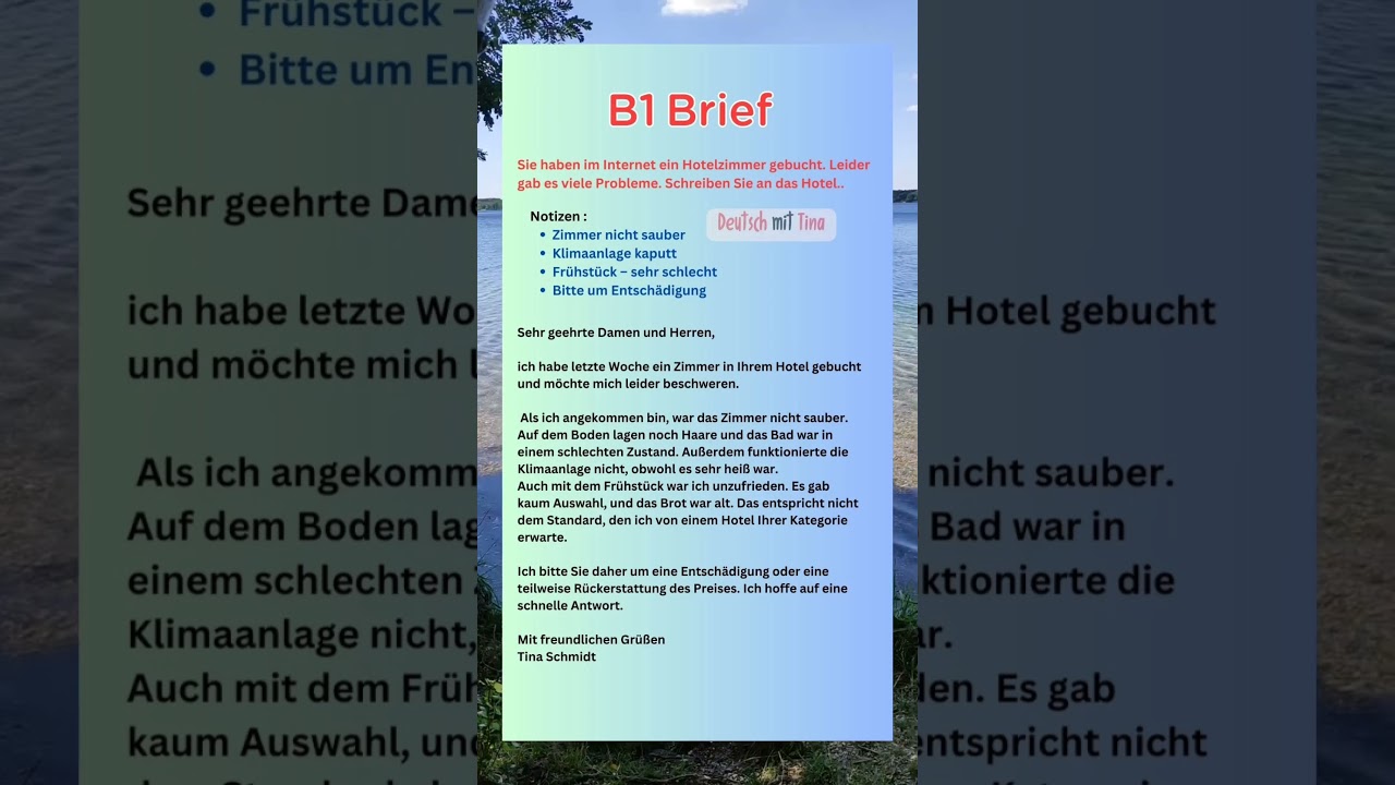 Beschwerdebrief TELC B1 -Beispiel ✍️ #deutschlernen #b1prüfung #b1schreiben #deutschprüfung #brief