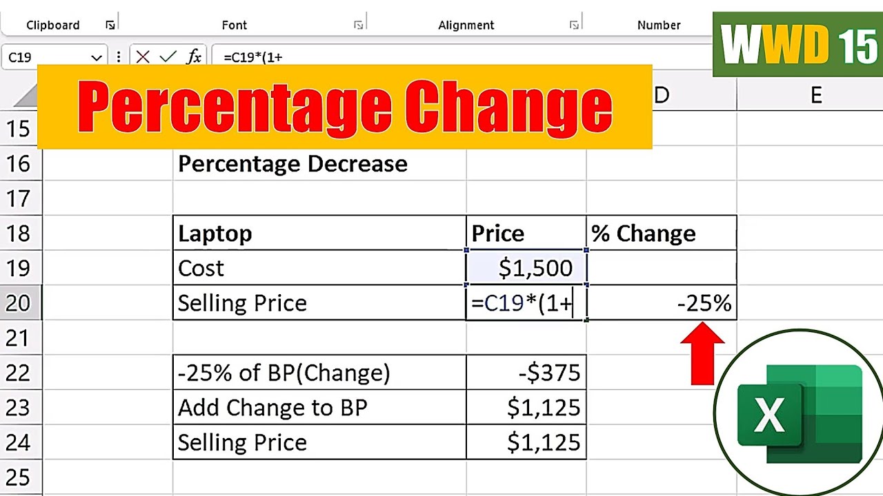Percentage Increase And Decrease In Excel Part 2 WWD 15