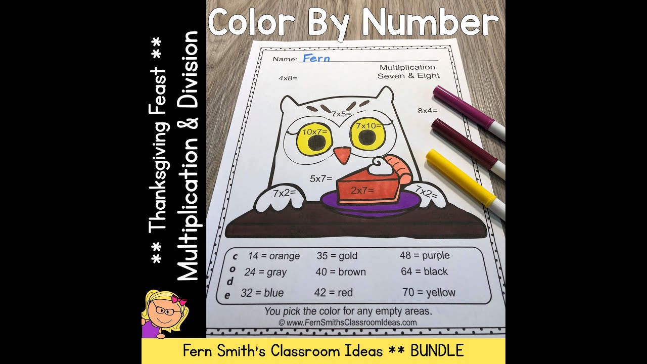 Thanksgiving Color By Number Multiplication and Division Bundle