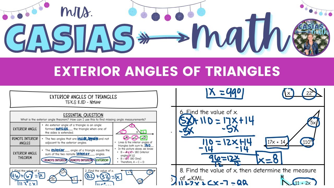 Exterior Angles of Triangles - Exterior Angle Theorem | 8th Grade Math Pre-Algebra