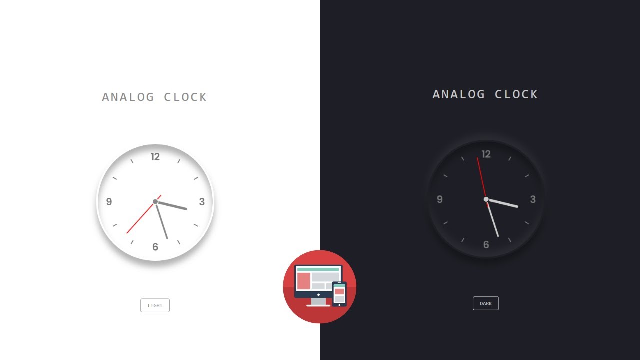 Creating Analog Clocks with Dark & Light Themes using HTML, CSS & JavaScript