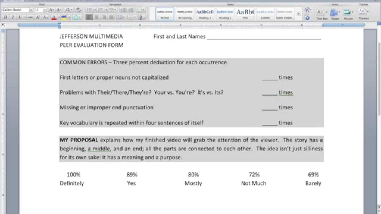 Peer Evaluation Sheet