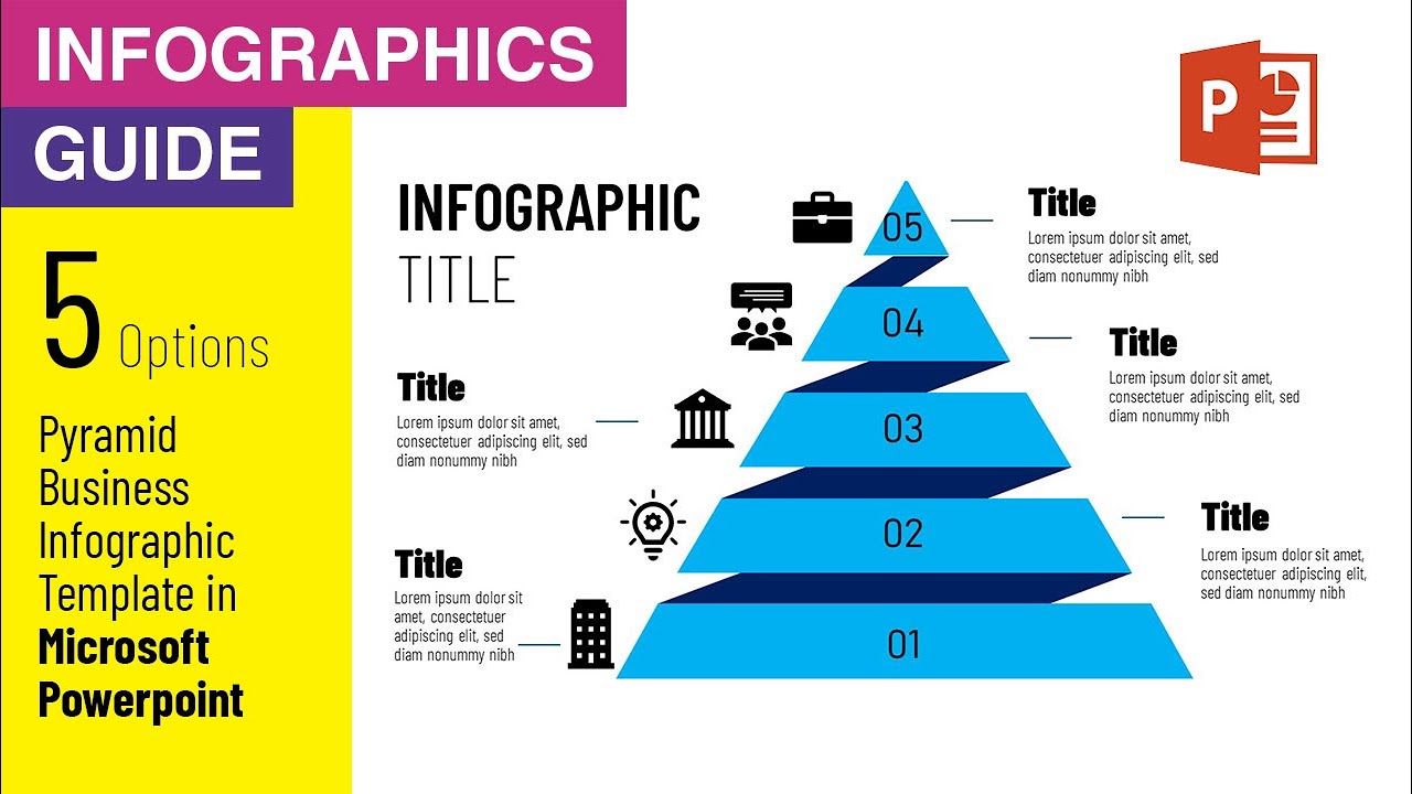Pyramid Business Diagram or Five Step Infographic in Microsoft Powerpoint
