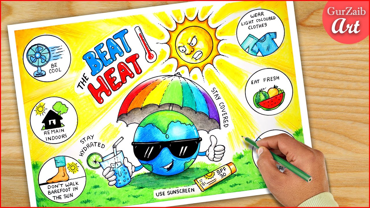 Beat the Heat Drawing / 🌞 Heat Wave Poster Drawing / Prevention of Heat Wave Drawing
