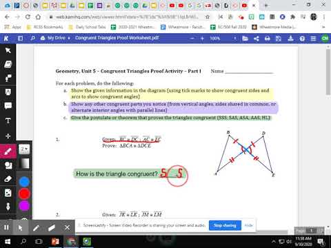 Congruent Triangle Proof Worksheet Example