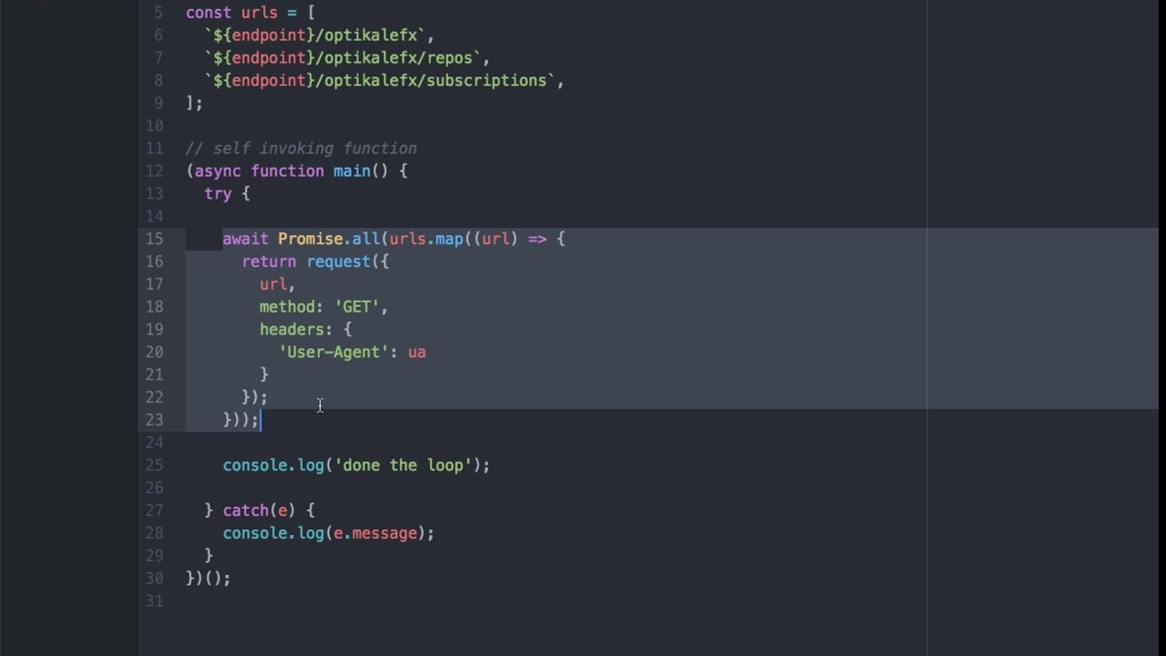 Async Await in Node JS or ES6 with Loops & Github API