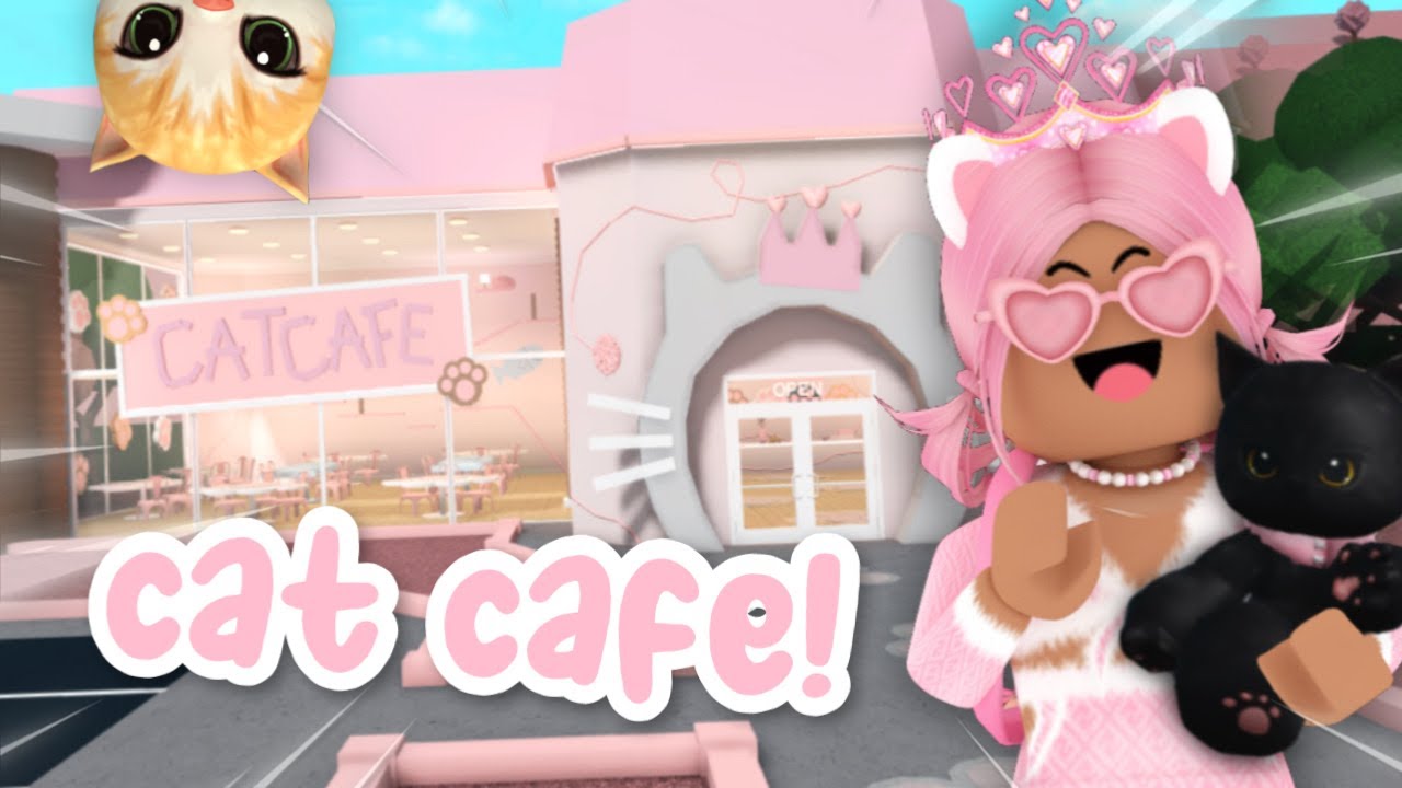 i built a CAT CAFE in bloxburg (+ how to be in the cafe opening video!)