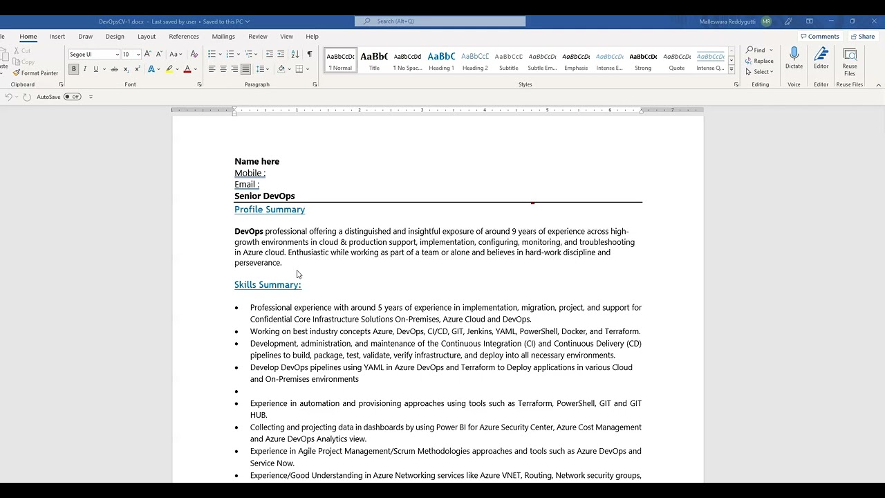 Cloud DevOps CV Preparation - Part 1