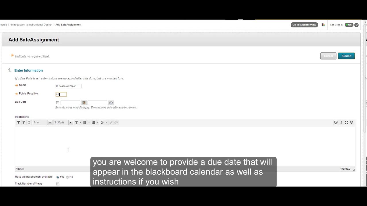 Creating a SafeAssign Assignment - Blackboard Learn