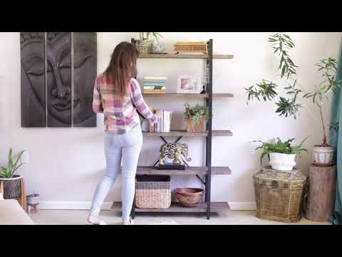 Superjare 5-Shelf Industrial Bookshelf, Open Etagere Bookcase with Metal Frame