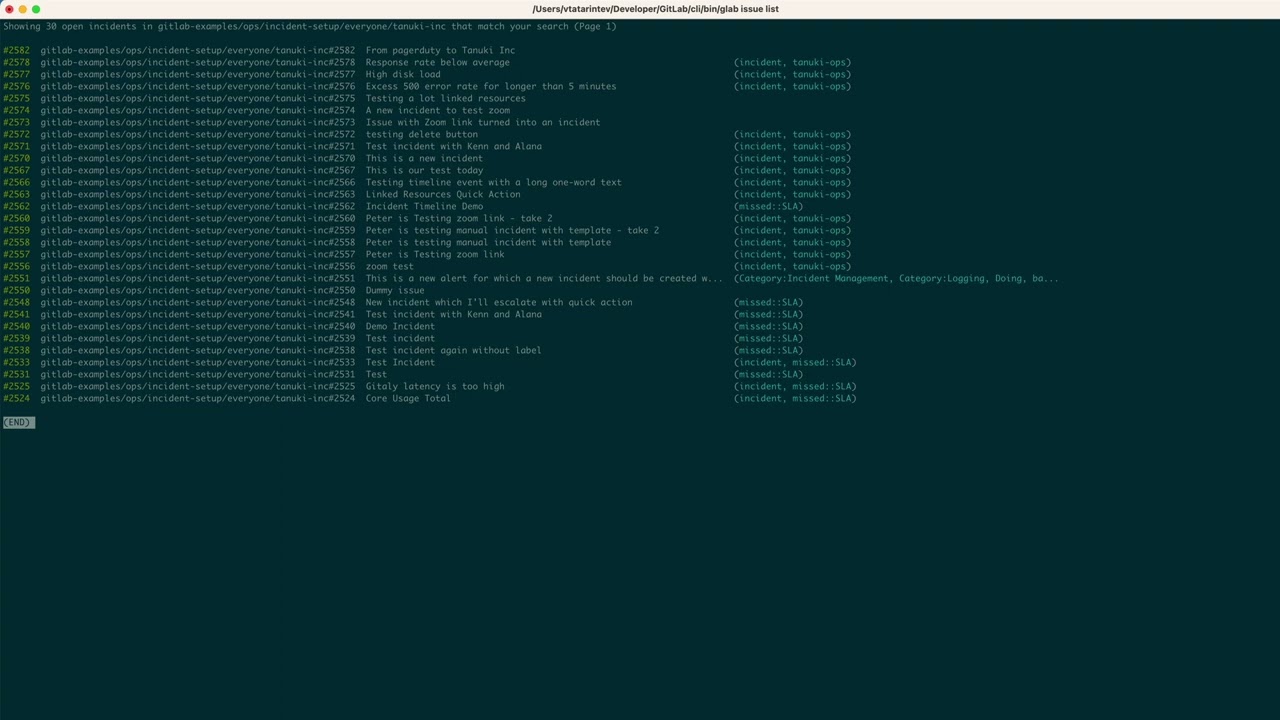 GitLab CLI incident list demo