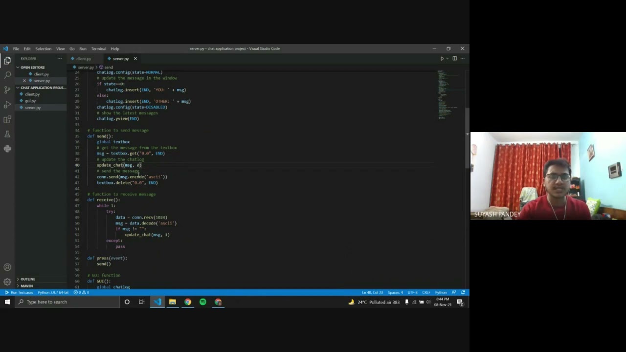 Simple Chat GUI using Python | Tkinter and Socket Modules By: Suyash Pandey