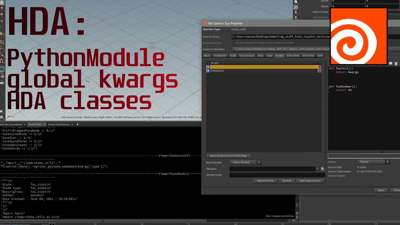Houdini HDA - PythonModule, global kwargs, HDA classes tutorial