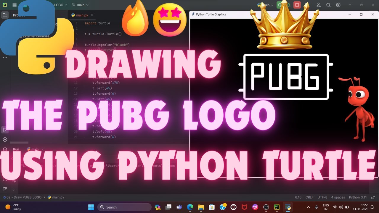Drawing the PUBG Logo with Python Turtle | Step-by-Step Tutorial #python #turtle