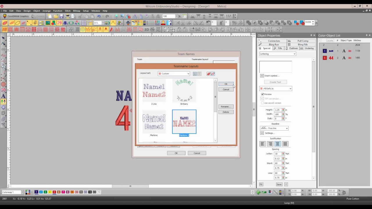 EmbroideryStudio e3 - Creating a team name template