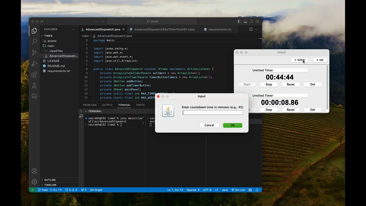Stop Watch + Timer using JAVA swing