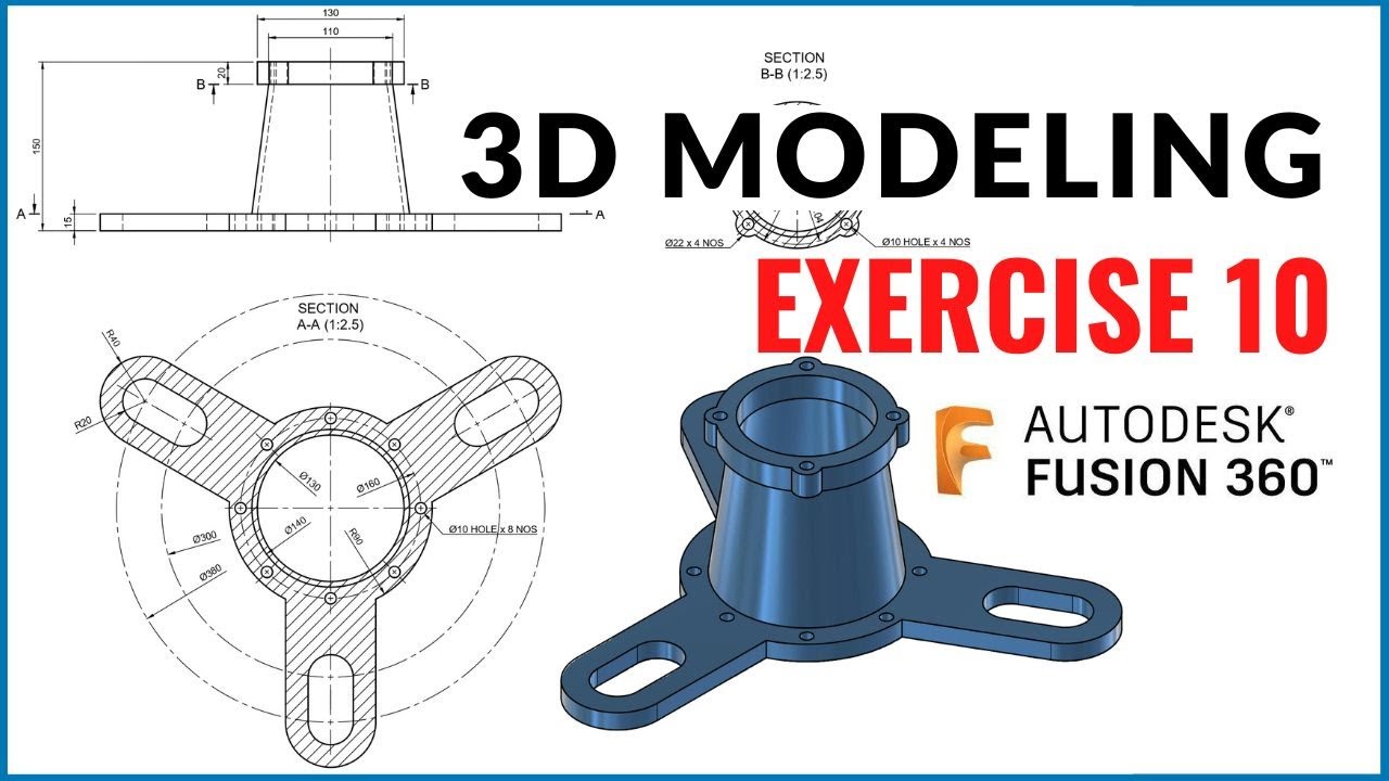 Fusion 360 3D modeling exercise for beginners | Tutorial 10