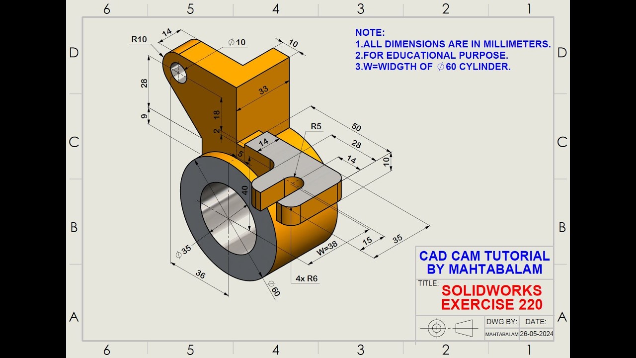 SolidWorks Tutorial 3D Modelling Exercise 220