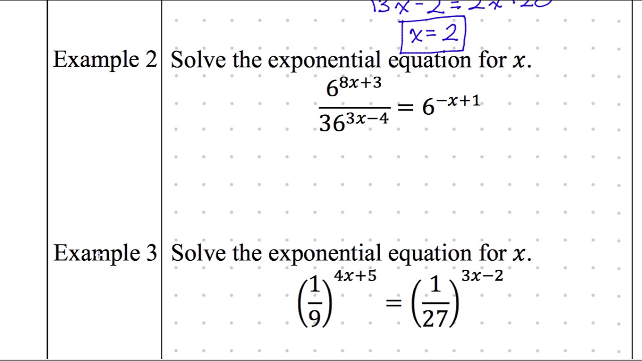 Algebra 2 notes 7-3 Solving Exponential Equations