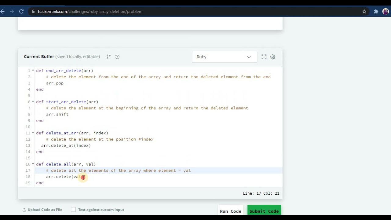 HackerRank Ruby Array - Deletion | Uqba's solutions