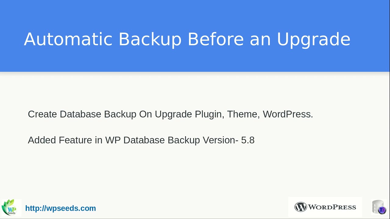 Automatic Backup Before an Upgrade WordPress, Plugin, Theme - WP Database Backup