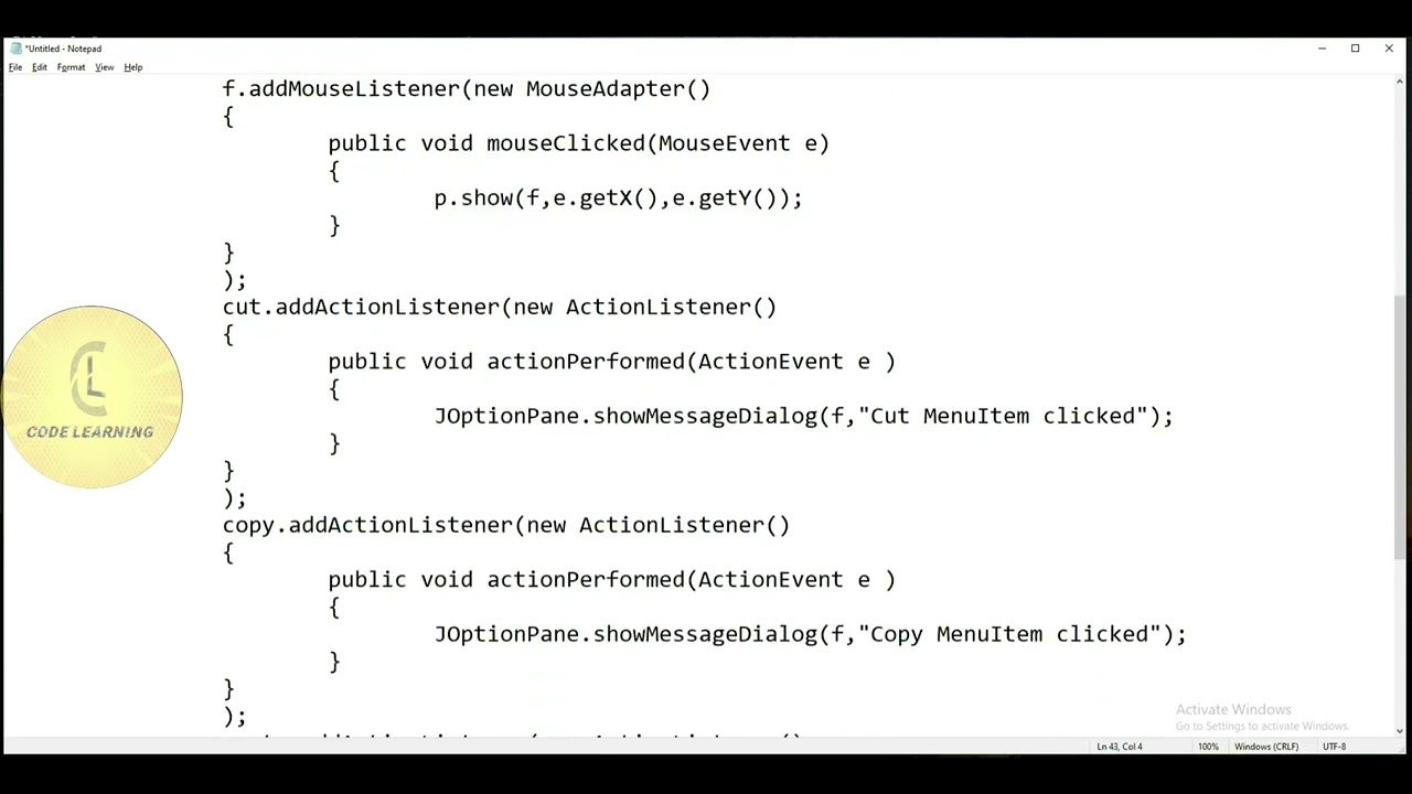 Java | Swing class 'JPopupMenu add ActionListener' | CodeLearning