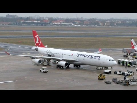 Turkish Airlines Airbus A340-313 TC-JIH KOCAELI TK 1722 pushback & takeoff at Berlin Tegel airport