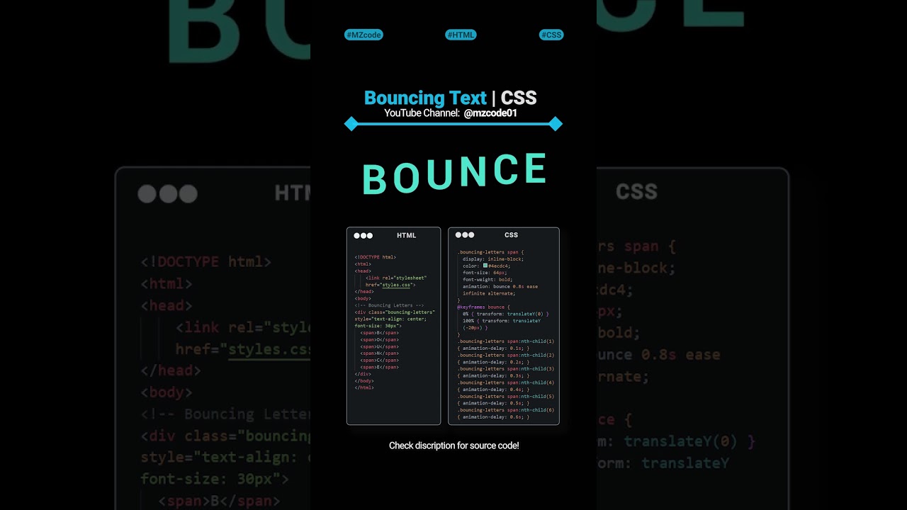 Bouncing Text Effect 🏀 | Pure HTML/CSS Animation Tutorial | mzcode01 #coding #shorts #css #webdesign